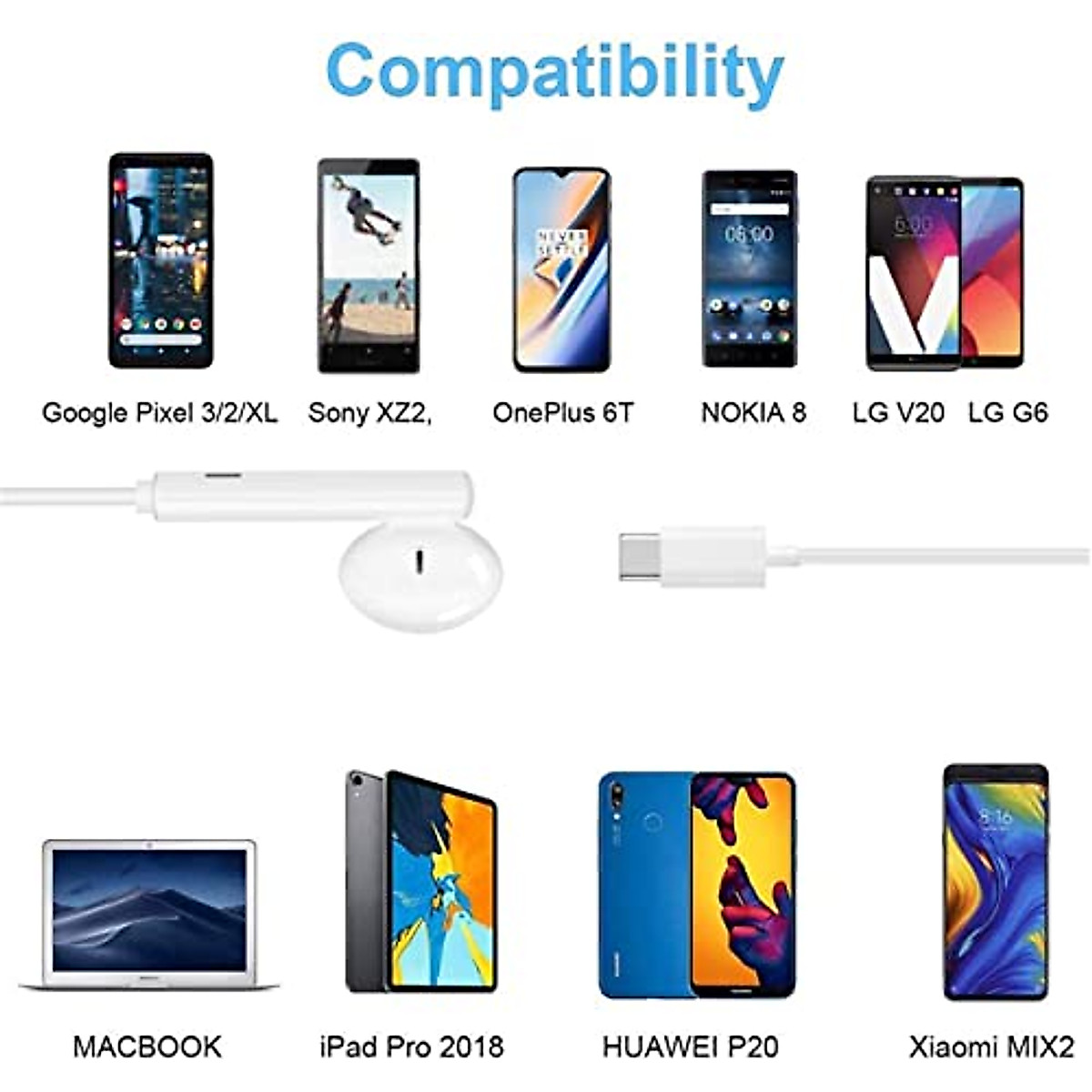 2 Pack USB C Headphones, USB C Type C Earbuds In-Ear Wired Earphones with Mic & Volume Control Noise Cancelling Bass Stereo Compatible with iPad Pro, Samsung Galaxy S22 S21 Ultra S20, Google Pixel 6 5