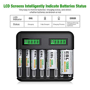 EBL Battery Charger for AA/AAA/C/D Rechargeable Battery with 1.2V NiMH Rechargeable AA Battery 2800mAh(4pcs) and 1100mAh AAA Battery(4pcs) Combo