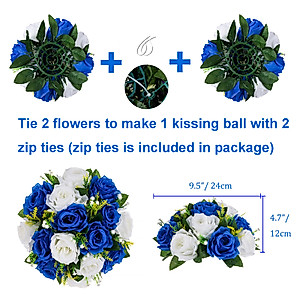 BLOSMON Rose Flowers Artificial for Decoration: 10 Pcs Royal Blue White Fake Kissing Balls for Wedding Table Centerpieces - Artificial Silk Floral Bouquet Arrangements for Home Party DIY Decor