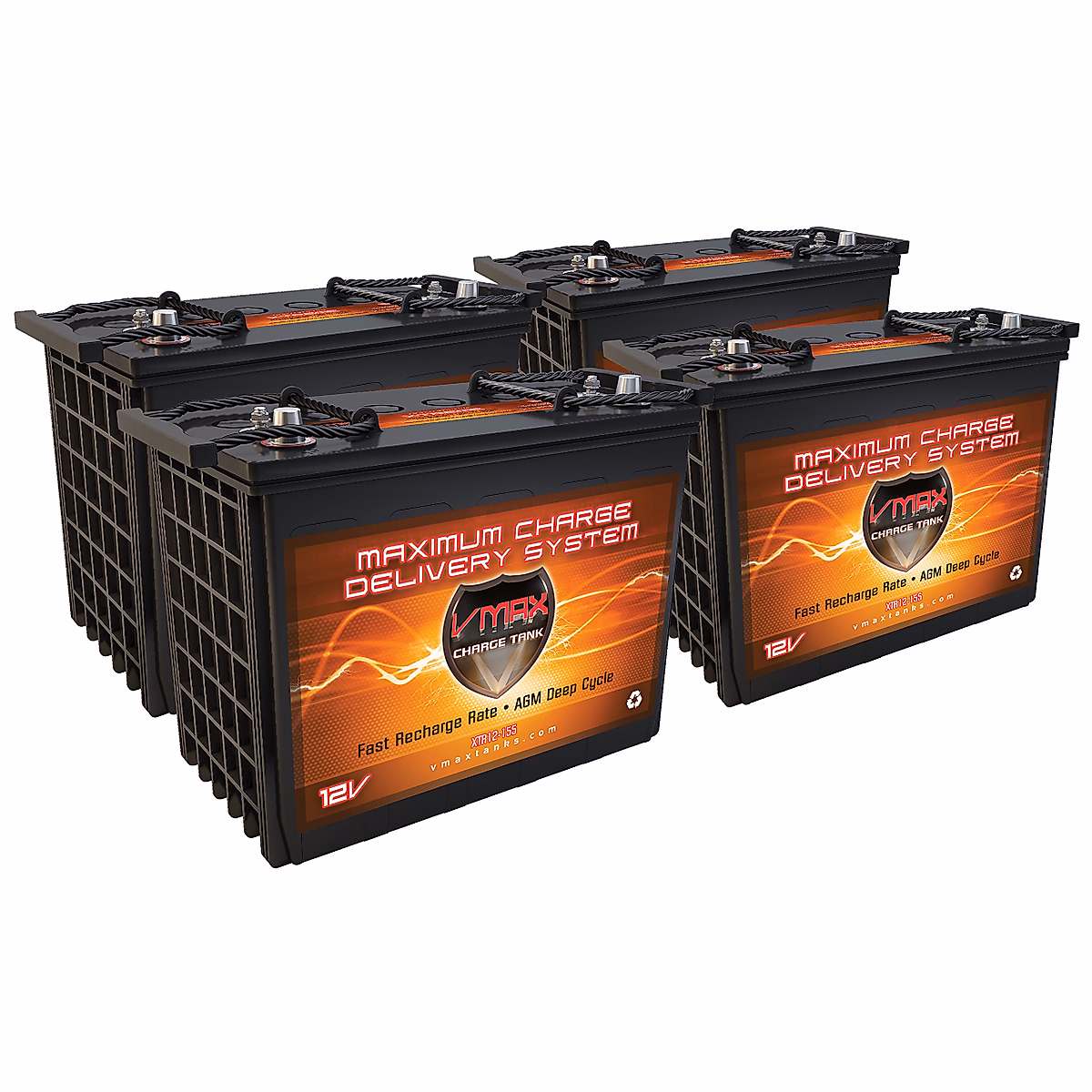 Qty(4) Xtr12-155 Group GC12 Golf Cart 12v AGM SLA Battery, Trojan T1275 Replacement