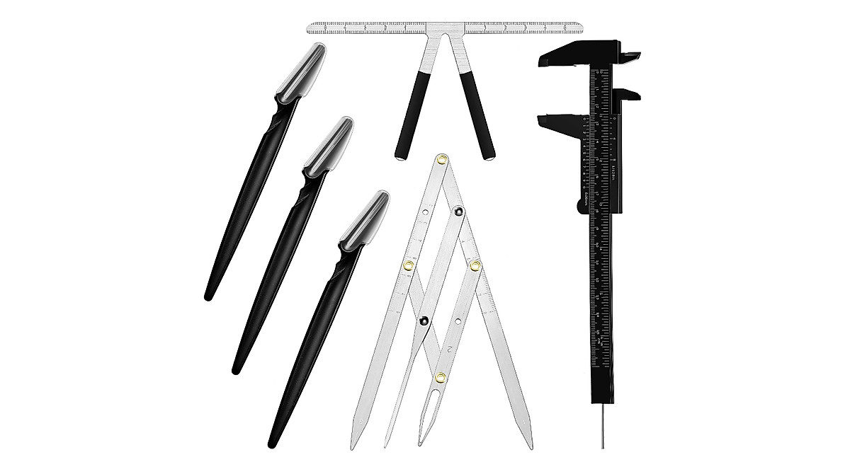 6 Pieces Tattoo Eyebrow Ruler 3 Point Positioning Ruler Mini Caliper ...