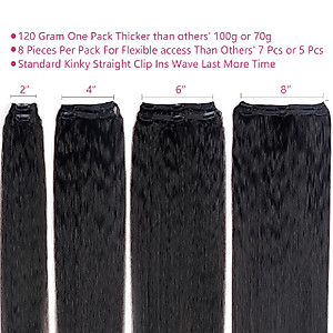 Mihugass Clip in Hair Extensions Real Human Hair Clip ins Double Weft Kinky Straight Clip ins for Women 120g 8pcs Clip on Hair Extensions Human Hair (18 Inch)