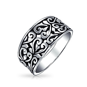 Personalized Boho Fashion Sterling Silver Open Swirl Hearts Filigree Band Ring For Teen For Women 4MM Custom Engraved