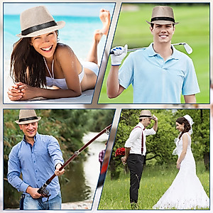 10 Pack Classic Fedora Hat with Short Brim, Straw Panama Style, for Men Women Party Costume, Circumference 60 cm (Beige)