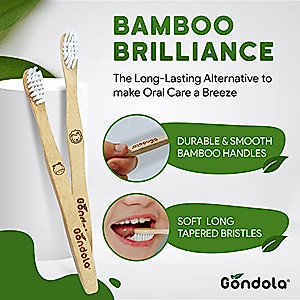 Gondola Kids Bamboo Toothbrushes Soft Bristles – Vegan Organic Eco Friendly Tooth Brush for Kids with Fun Animals Designs & Lightweight, Smooth Bamboo Handles – Zero Waste Packaging – 4 Pack
