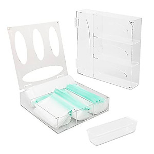Details lab Ziplock Bag Storage Organizer with Clear Acrylic Bonus Drawer, Holds Plastic Food Baggies for Kitchen Pantry Drawer, Compatible with All-Size Ziploc Bags, Food Container Organizer