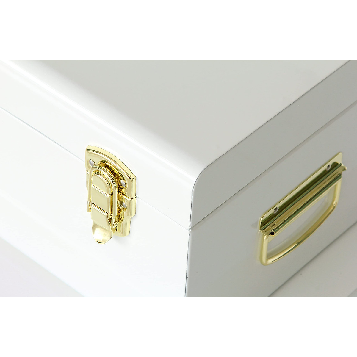 Vixdonos Metal Trunk Decorative Storage Box Set of 2 College Dorm Chest with Handle (White)