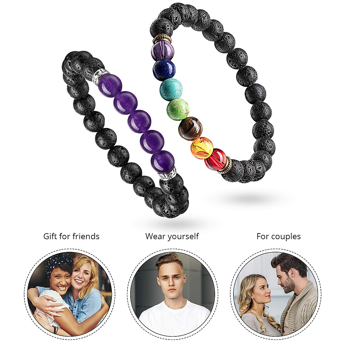 Hicarer 16 Pieces Men Women 8mm Lava Rock Bracelets 7 Chakra Aromatherapy Essential Oil Diffuser Bangle Natural Stone Beads Bracelet