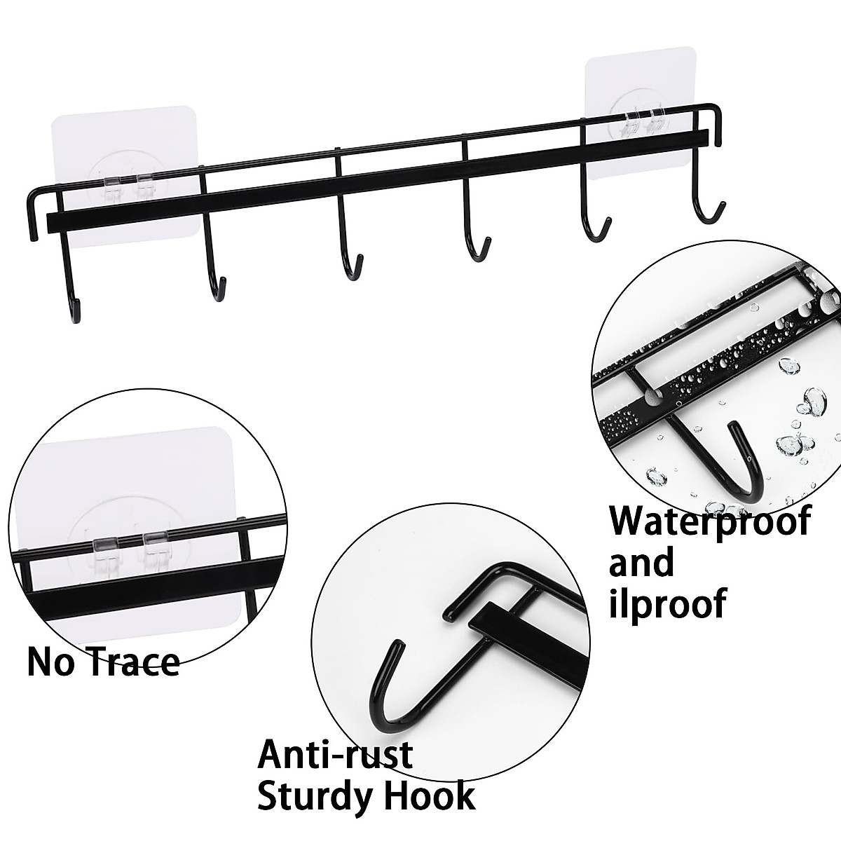 Kalione 2 Pack Wall Mount Utensil Rail Rack, Stainless Steel, 2pcs Adhesive Utensil Holder Hooks for Kitchen Bathroom