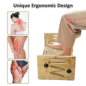 Under Desk Foot Rest,Ergonomic Office Foot Rest with 5 Adjustable Height Position, Bamboo Foot Stool Under Desk with Massage Roller & Non-Slip Bottom at Home, Office