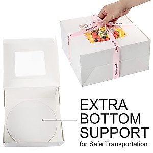 LotFancy 15 Sets Cake Boxes, 10 x 10 x 5 Inch White Bakery Boxes with Cake Boards, Disposable Cake Carrier with Window for Pie, Donut, Cookie, Pastry