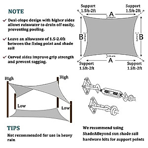 Shade&Beyond 8'x10' Sun Shade Sail Rectangle Canopy Sail Sunshade UV Block for Patio Yard Backyard Grey, (We Make Custom Size)