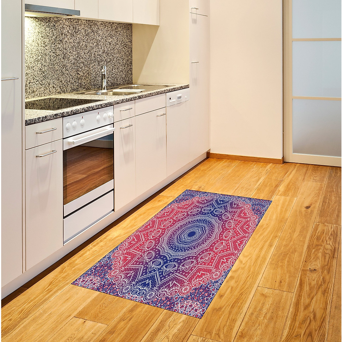 Ambesonne Mandala Area Rug, Hippie Ombre Style Print Infinity and Harmony Culture Inspired Pattern, Flat Woven Accent Rug for Living Room Bedroom Dining Room, 2' 6" x 5', Ruby Royal Blue