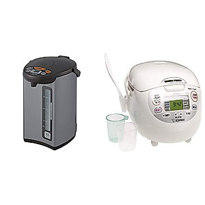 Zojirushi Micom Water Boiler & Warmer, 135 oz. / 4.0 Liters, Silver and Zojirushi NS-ZCC10 Neuro Fuzzy Rice Cooker, 5.5-Cup uncooked rice / 1L, White