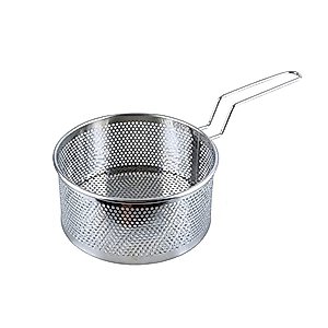 JUNXIAN Deep Frying Basket Stainless Steel Frying Basket Kitchen Frying Basket Noodle Dumpling Strainer Frying Pan Frying Basket Frying Net(Large)