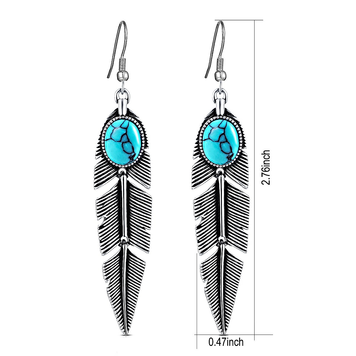 XZP Women's Created-Turquoise Earrings Bohemian Compressed-Turquoise Jewelry Mother Gifts Pendant Metal Tribal Feather Tibetan Dangle Drop Earrings for Women