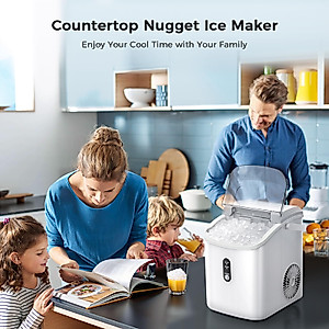 AGLUCKY Nugget Ice Maker Countertop, Portable Pebble Ice Maker Machine with Self-Cleaning Function,35lbs/24H,One-Click Operation,Pellet Ice Maker for Home/Kitchen/Office(White)