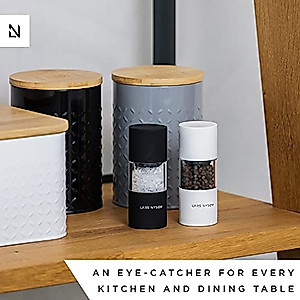 LARS NYSØM Salt and Pepper Grinder Set I Salt and Pepper Mills with Adjustable Ceramic Grinder 2 pieces I Manual Design Spice Grinder Set I Black/White