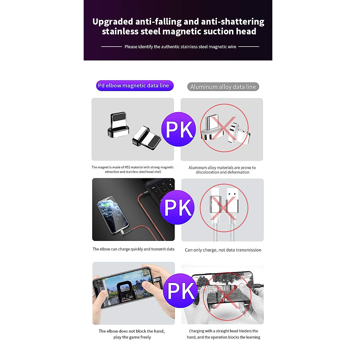 Strong Magnetic USB C to iOS 16 PD Fast Charging Cable, Right Angle, 90 Degree, 8 pin Data Syncing L-Tip 27W 20W 9V3A Cord, Nylon Braided for iPhone 14 13 12 Mini Pro Max 11 Xs Xr iPad Air, 1.2m 4ft