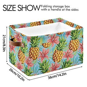 xigua Pineapple Storage Basket 1 Pack, Foldable Canvas Fabric Rectangular Storage Bin with Handles for Home, Closet, Office, Bedroom
