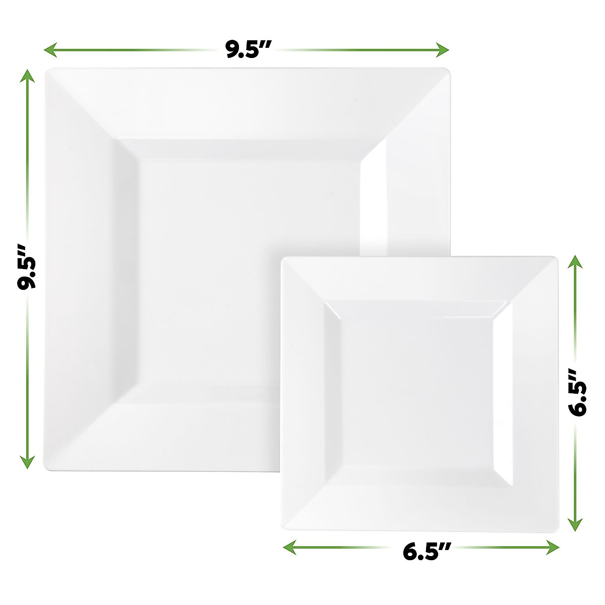 SETUP [100 Piece Combo White Square Plates, Disposable Plastic Plates - Premium Heavy-Duty 50 Disposable 9.5" Dinner Party Plates and 50 Disposable 6.5" Salad Plates