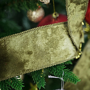 HUIHUANG Olive Green Wired Velvet Ribbon 2-1/2 inch, Green Velvet Wire Ribbon for Christmas Tree, Large Bows, Wreaths, Gift Wrapping, Garland, Home Decor, Crafts-Continuous 10 Yards/Roll