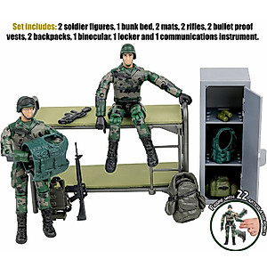 Click N' Play Military Life Living Quarters Bunk Bed - 14 Piece Army Toys Play Set with Accessories