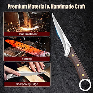 TrDLam Boning Knife, 6 Inch Deboning Knife for Cutting Meat High Carbon Steel Ultra Sharp Full Tang & Ergonomic Japanese Knife, Hand Forged Fish Fillet Knives with Sheath Ideal For Gift