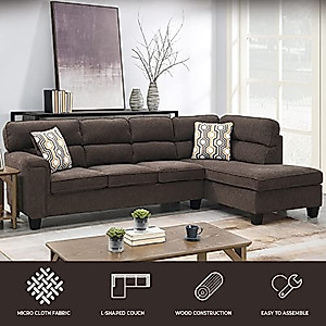 118" Wide Large Modern Upholstered L-Shaped Sectional Sofa with 2 Cushions, Modern Tufted Micro Cloth Couch with Soft Memory Foam Seats, 5 Seater Modular Sofa - Chocolate Brown - Oliver & Smith