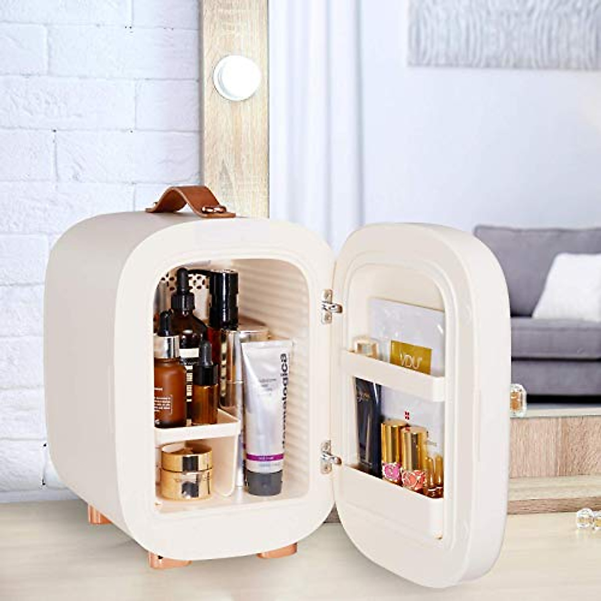 QUBI Mini Fridge, Professional Skincare Fridge, Mini Cosmetics Makeup Fridge, Compact Fridge 5 Liter (Cream White, 5L)