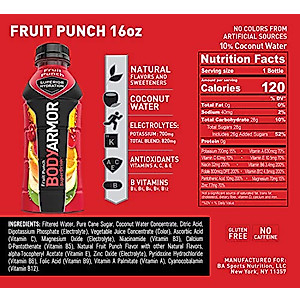 BODYARMOR Sports Drink Sports Beverage, Fruit Punch, Natural Flavors With Vitamins, Potassium-Packed Electrolytes, Perfect For Athletes, 16 Fl Oz (Pack of 12)