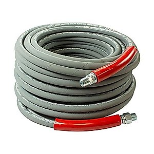 Interchange Brands 3/8” x 50ft 6000 PSI High Pressure Washer Hose Gray Non-Marking, R2 2-Wire Braid, Quick Couplers, 275 Max Temp, Assembled in USA