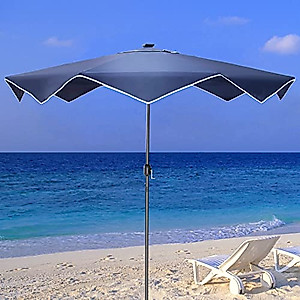 Sophia & William Patio Umbrella with 24 LED Lights Outdoor Umbrella with Corrugated Edge Easy Lift UV Protection 9ft Umbrella Auto-Tilt for 5 Pieces Patio Furniture Backyard Pool Garden, Navy