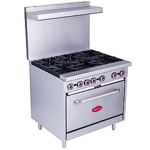 Kratos 29Y-044-LP 36" Gas Range, 6 Burners, 210,000 BTU Output, Liquid Propane Gas