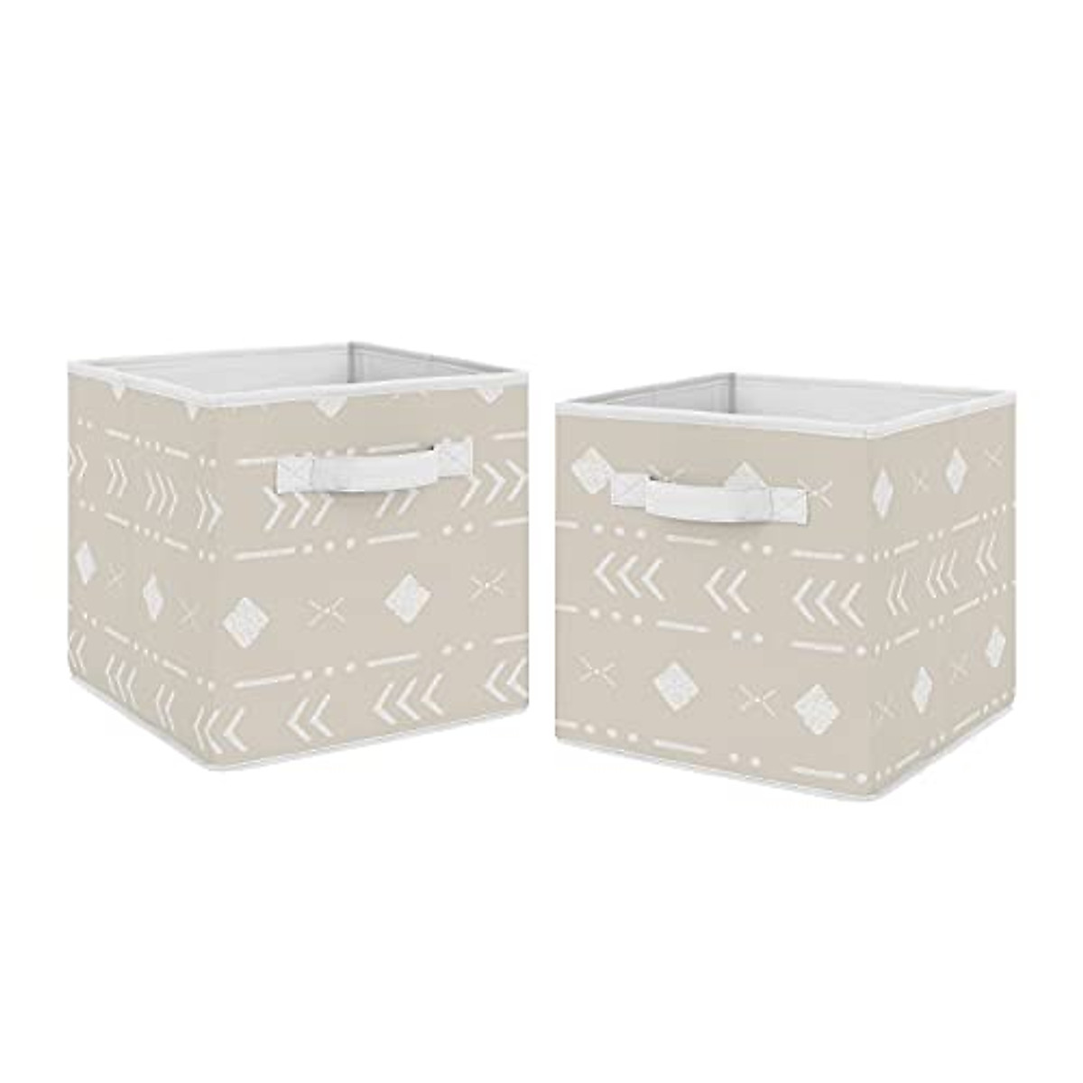 Sweet Jojo Designs Boho Aztec Geometric Foldable Fabric Storage Cube Bins Boxes Organizer Toys Kid Baby Children Set of 2 Gender Neutral Beige Taupe Tan Bohemian Southwest Tribal for Llama Collection