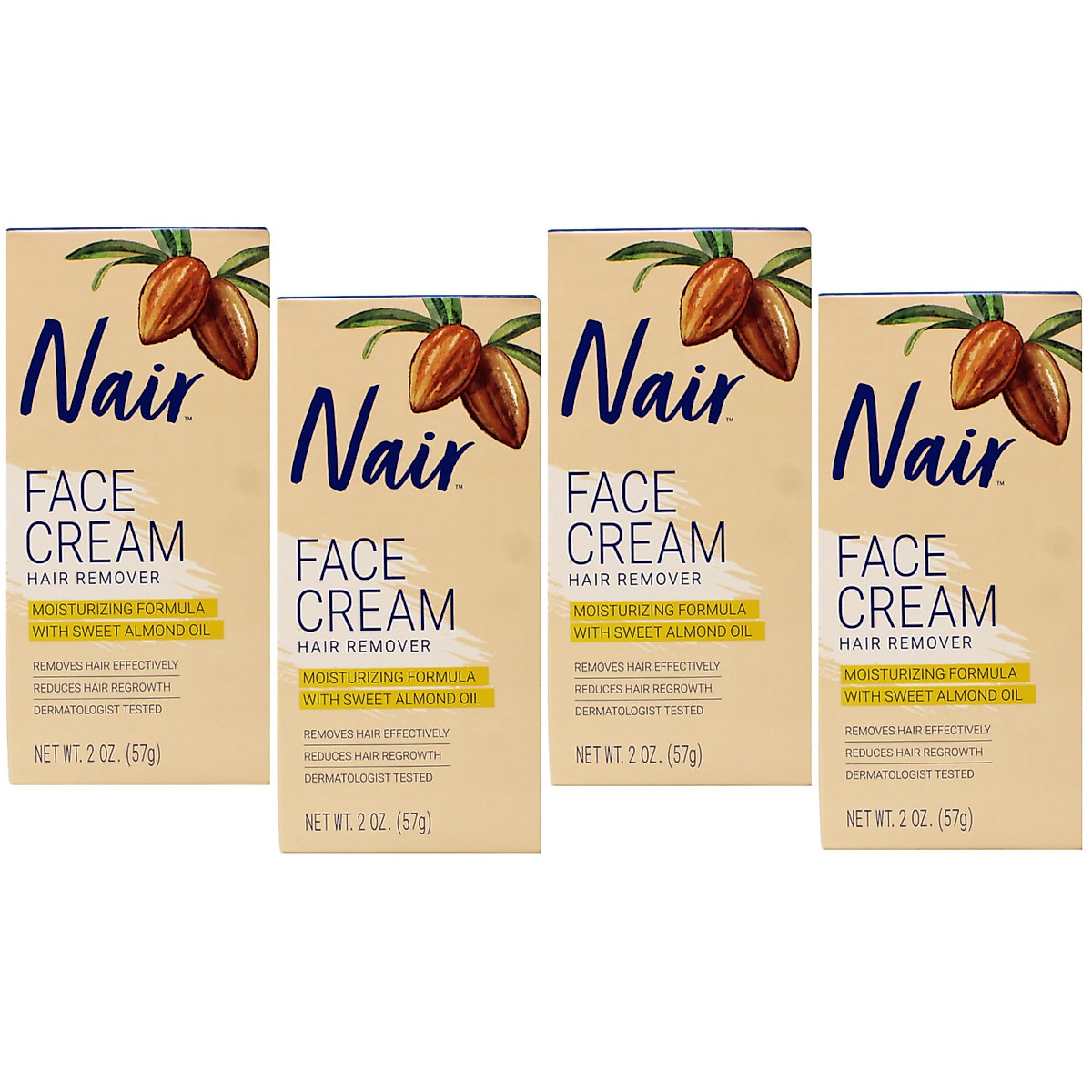 Nair Hair Removal Cream for Face with Special Moisturizers, 2-Ounce Bottles (Pack of 4)