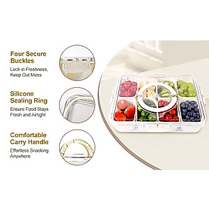 Snack Box Container, Dishwasher Safe Fruit Storage Containers, Divided Serving Tray with Lid for Veggie, Candy and Nuts Organizer, Snackle Charcuterie Boxes for Kids, Adults Travel, Party and Picnic