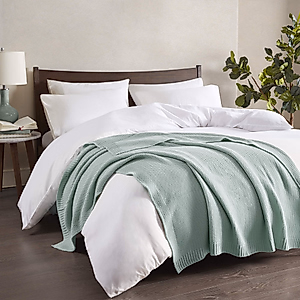 INK+IVY Bree Knit Throw Blanket for Bed, Sofa, and Couch, Lightweight, Breathable, Soft & Cozy Summer Blanket, Throw (50 in x 60 in), Aqua