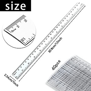 Koogel 40 PCS Clear Rulers,Plastic Rulers 12 Inch Bulk for Classroom Straight Rulers with Centimeters and Inches for Kids,School,Office,Home
