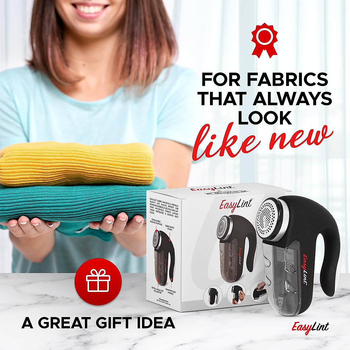 EasyLint Professional Fabric Shaver Lint Remover, Electric Sweater Shaver for Clothes & Furniture Works with AC Adapter or Batteries, Pilling Remover with 2-Blades, Cleaning Brush & Power Cord