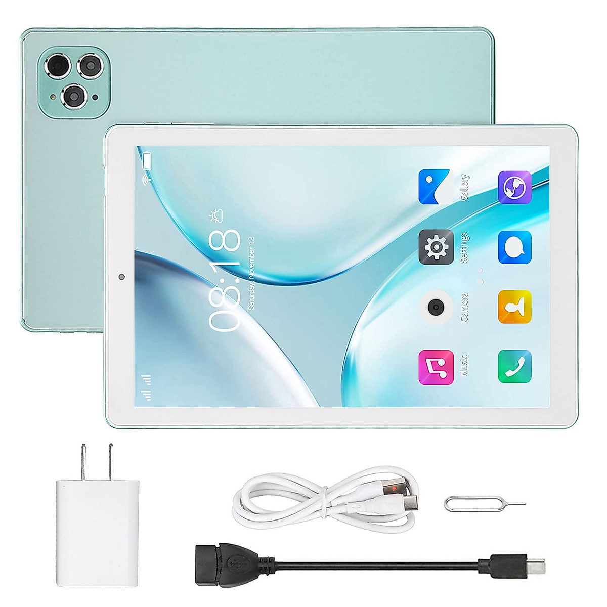 GLOGLOW HD Tablet, 10.1 Inch IPS Office Tablet US Plug 100‑240V 2 Card Slots for Travel (Green)