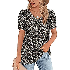 Spring Tops for Women Loose Fit Short Sleeve Tunic Tops to Hide Belly Brown Floral L