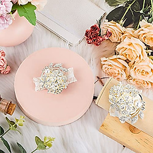 MTLEE 2 Pieces Rhinestone Wrist Corsage Wristlet Bracelet Silk Wrist Flower with Peal and Diamond for Wedding Bridesmaid Bridal Shower Prom Party(Silver Ivory)