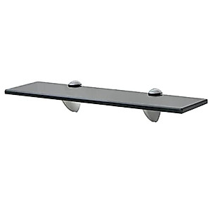 Floating Shelves Glass Shelves,15.7 Inch Tempered Safety Glass 3/10 Inch Thick, Zinc Alloy Clip Bracket, Glass Shelves Storage Shelves for Bathroom, Living Room and Hallway Black