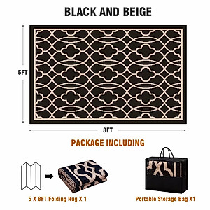 Reversible Mats - Outdoor Rugs 5'x8' for Patios Clearance, Plastic Straw Rugs Waterproof, Portable, Outdoor RV Camping Rug, Garden, Balcony, Picnic, Beach, Camping(Black & Beige)