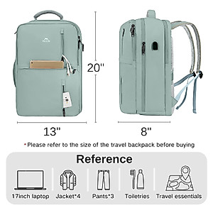 MATEIN Carry on Backpack for Women, 40L Large Travel Laptop Backpacks with USB Charge Port, Airline Approved Water Resistant Luggage College Weekender Overnight Bag Fits 17.3 Inch Notebook, Light Blue