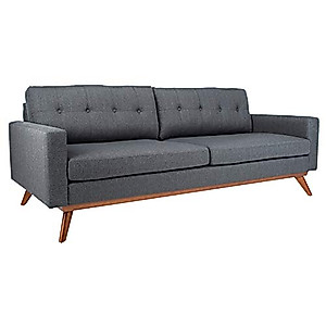 Safavieh Couture Home Gneiss Mid-Century Modern Slate Grey and Dark Brown Tufted Sofa