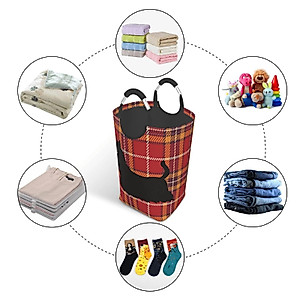 AMABCDET Collapsible Laundry Basket with Aluminum Handle, 50L Large Capacity Waterproof Red Plaid Black Scottish Terrier Pattern Dirty Clothes Hamper for Bedroom Bathroom Living Room
