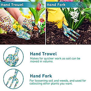Deaname Garden Tool Set Gardening Hand Tools Kit, Floral Sturdy Garden Gifts, 4 PCS Heavy Duty Shovel Kit Including Trowel, Sharp Pruner, Hand Rake, and Mat (Blue Set)