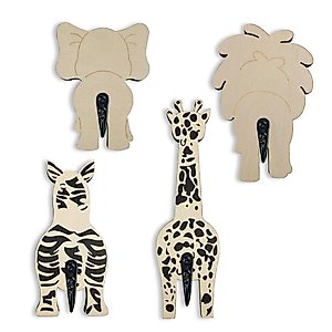 Midrean 4Pack Wooden Cute Unique Animal Nursery Kids Coat Rack Decorative Wall Mount Hooks Elephant Hook